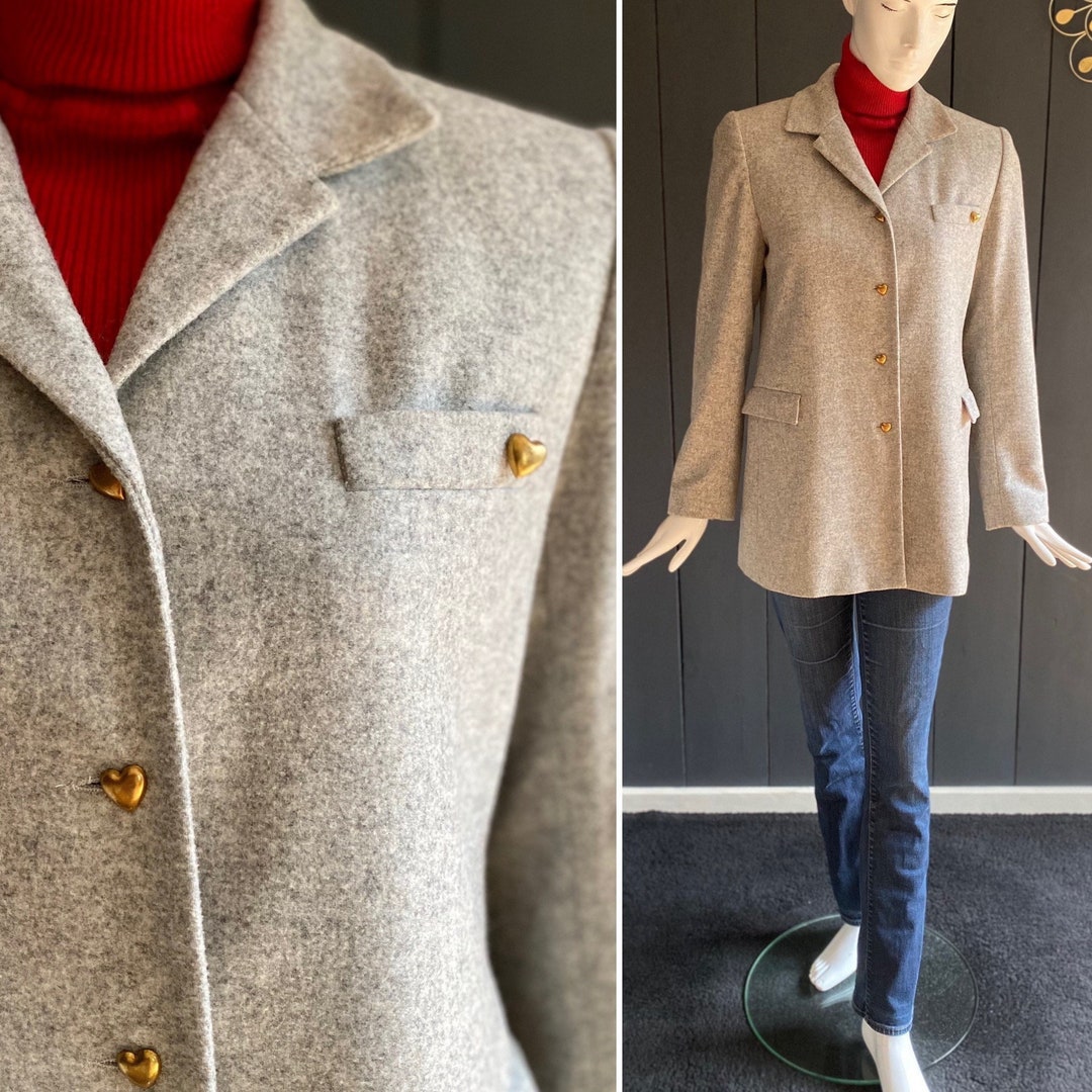 Elegant Long Blazer in Fine Pearl Grey Wool, Shouldered and Slightly ...