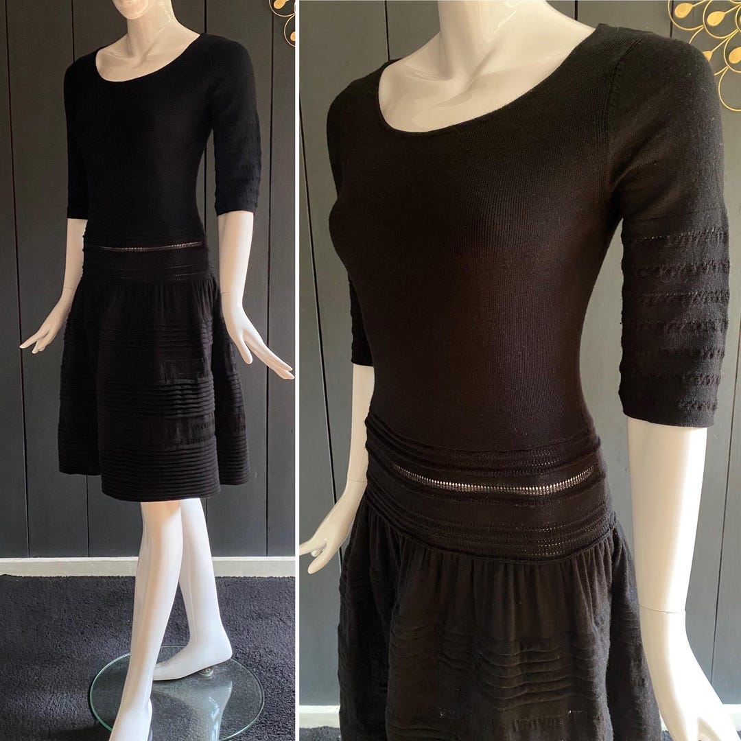 Rodier Vintage 2000s Black Merino Knit Dress – Cut-out Details – Size 6 ...