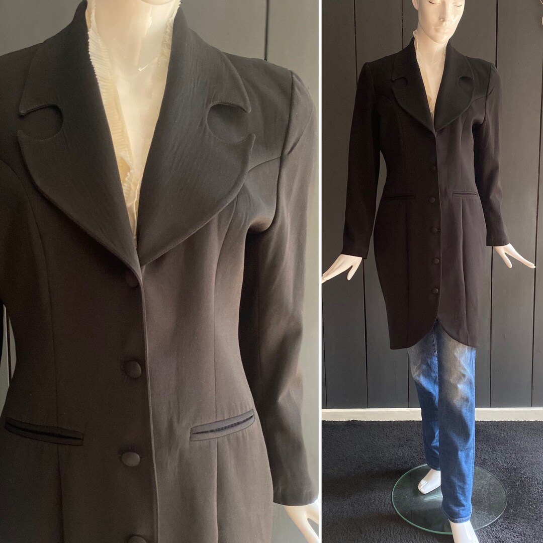 Vintage 90s Black Satin Frock Coat Gothic Style Jacket With Stylized ...