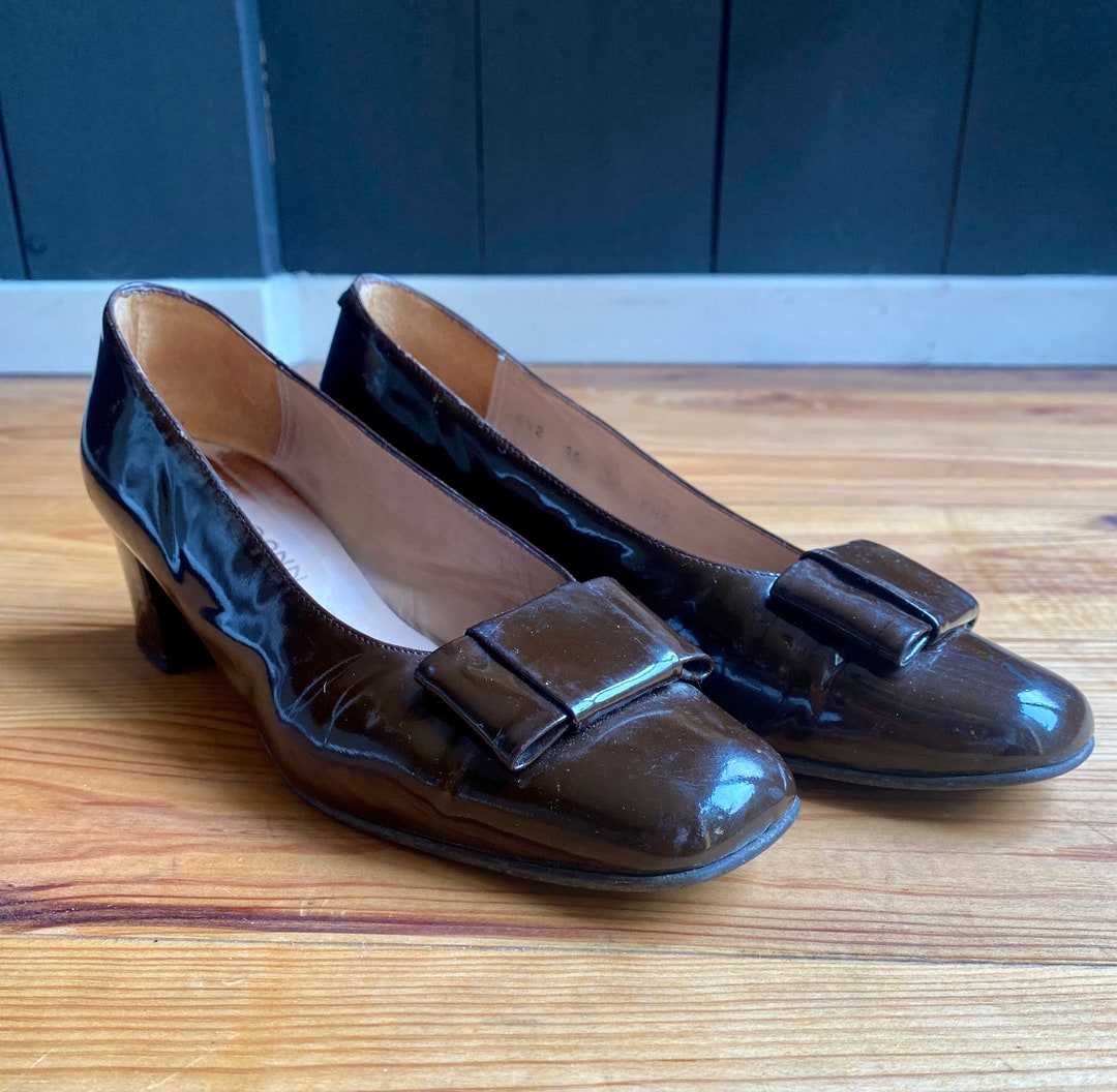 Vintage 90s Patent Leather Pumps, 1960s Inspiration, Iced Brown Color ...