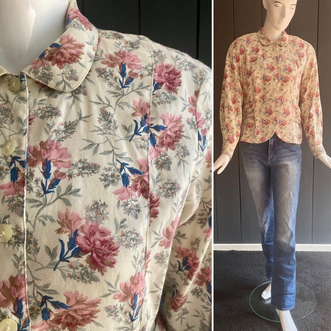 Fine Vintage 80s White Jacket With Floral Carnation Prints, Ideal for ...
