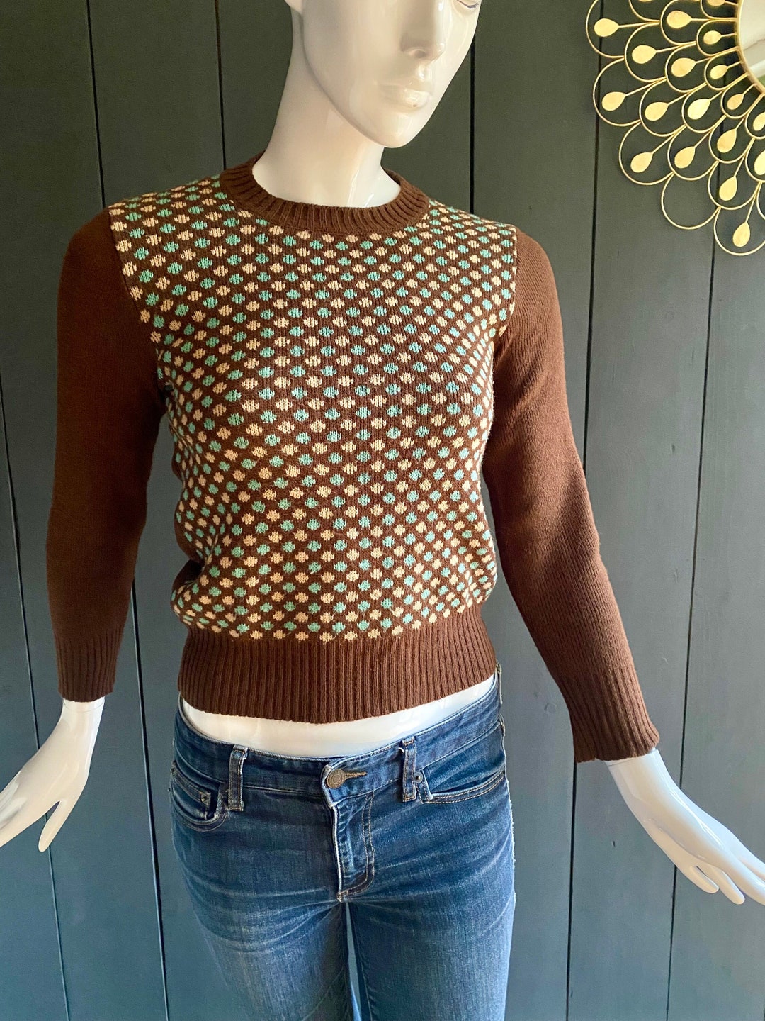Small Vintage 70s Light Sweater in Synthetic Wool With Geometric ...