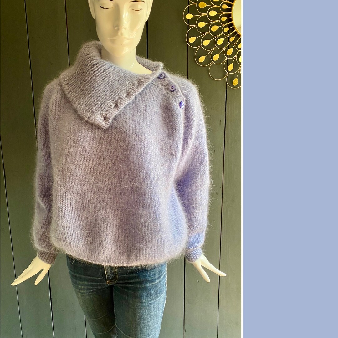 Superb Hand-knitted Mohair Wool Pullover in Periwinkle Blue, Warm and ...