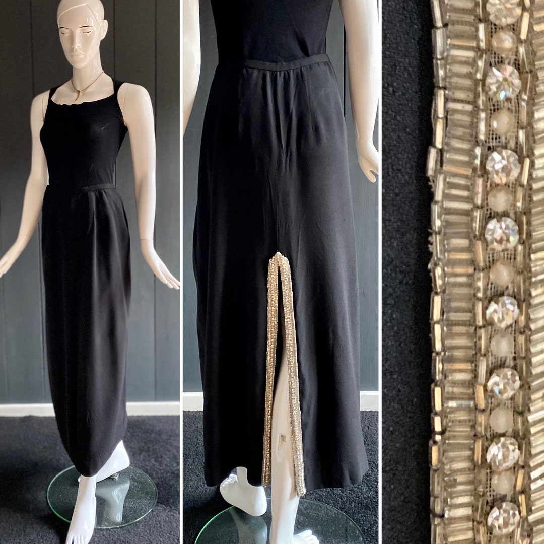 Vintage 60s Skirt Hand-sewn in Black Fabric With Slit Detail Decorated ...