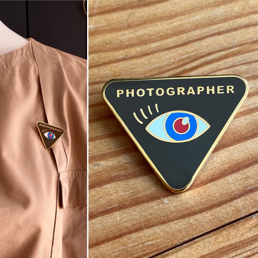 Vintage 80s/90s "photographer" Failed Badge Brooch, Gold-tone Enameled ...