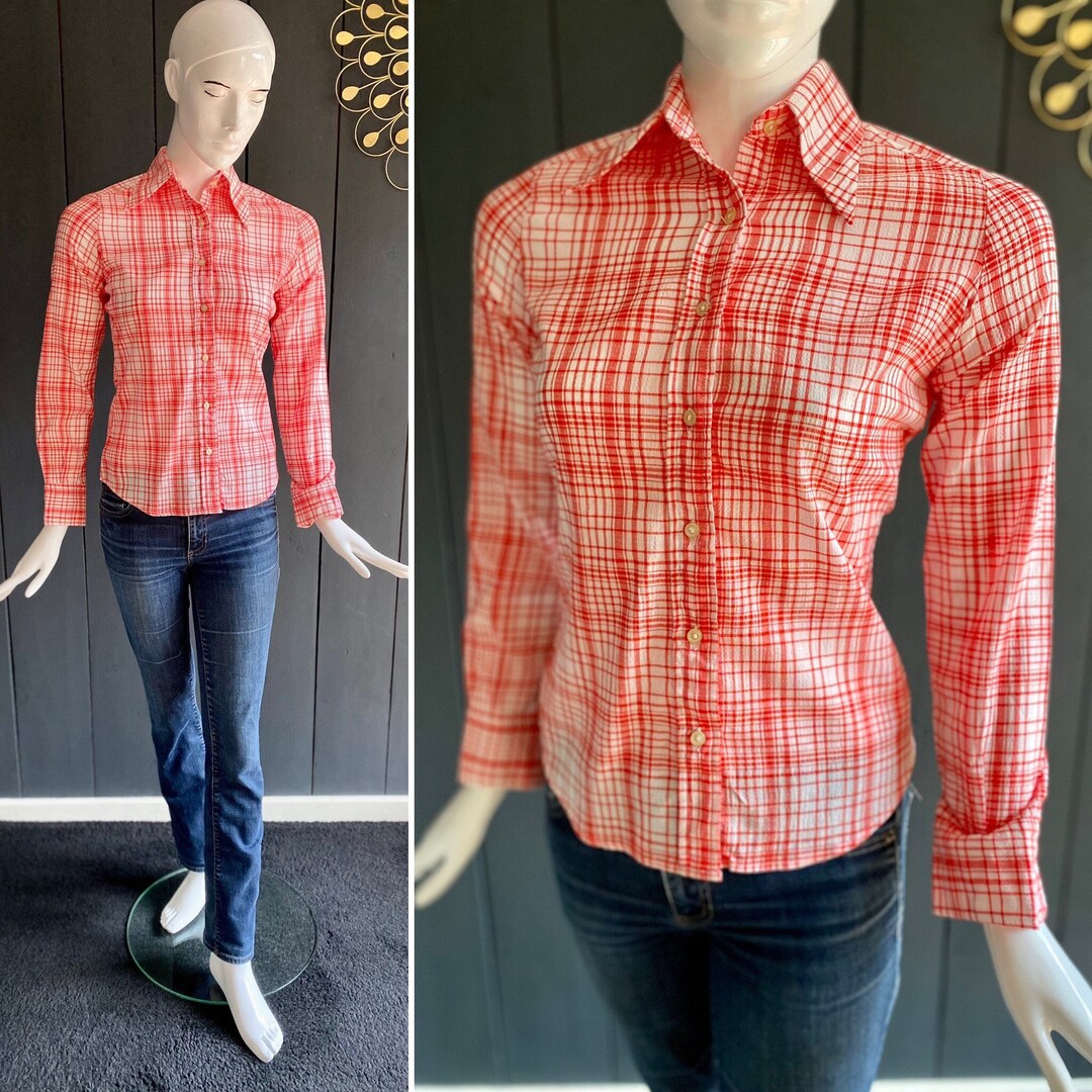 Chemise femme vintage 70s deadstock à carreaux style Western/Rockabilly ...
