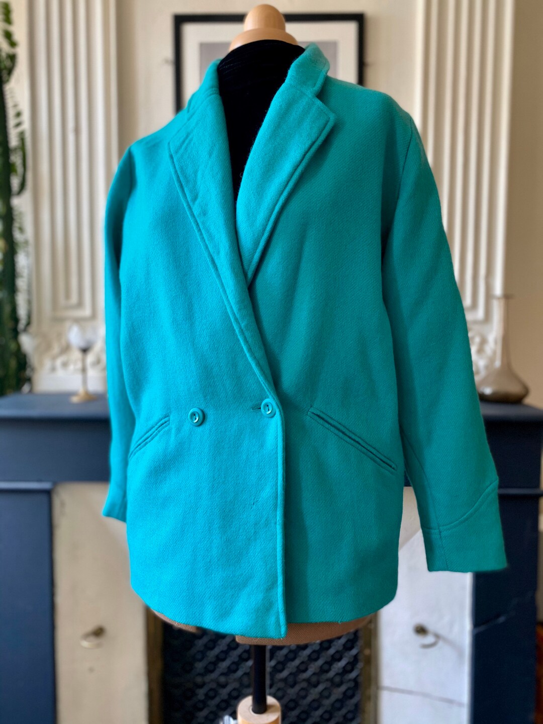 Vintage 80s Women's Jacket in Pure Virgin Wool, Lined in Turquoise ...
