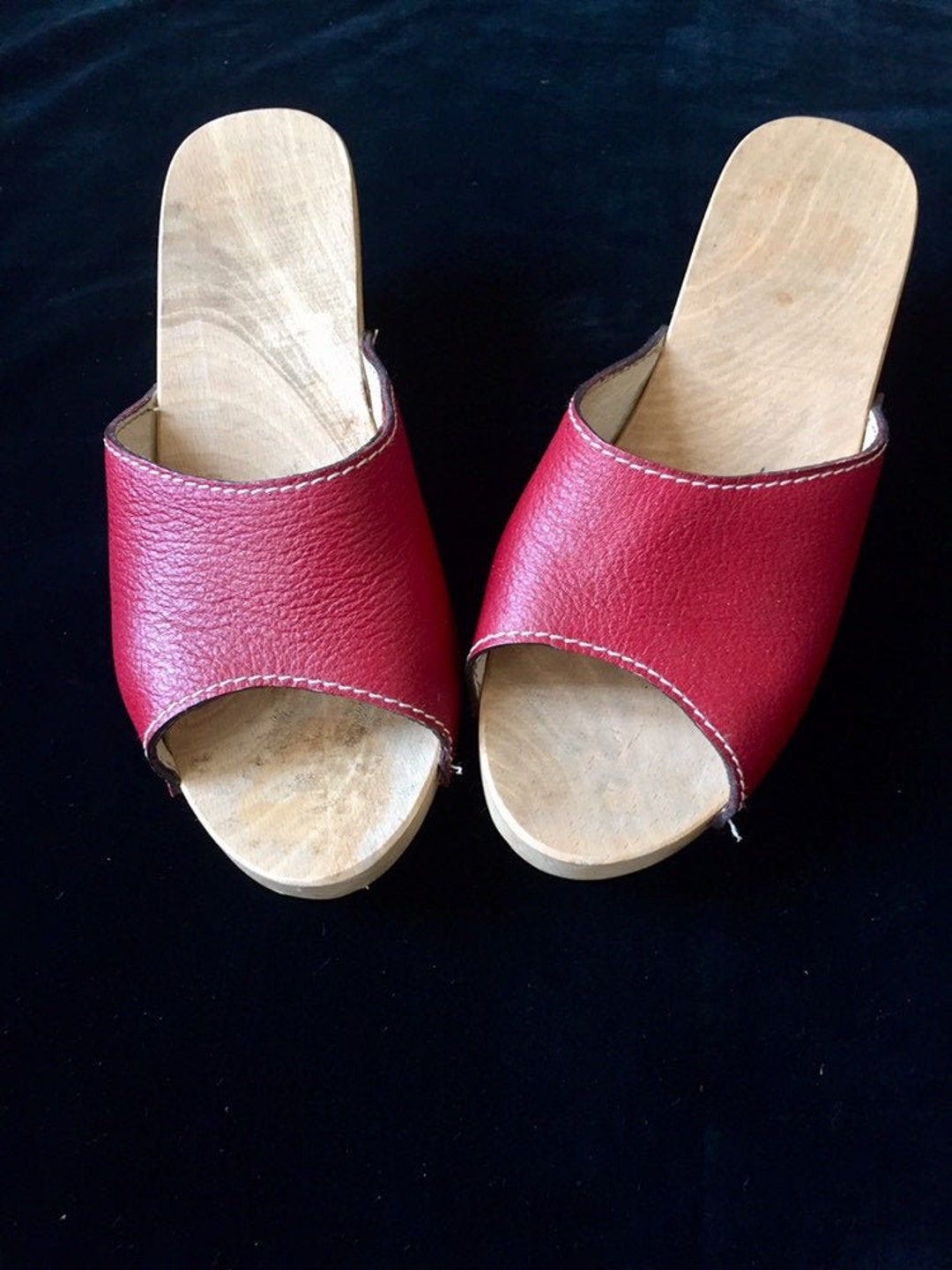 Vintage 70s Leather and Wood Clogs / Mules for Women, Handcrafted, Size ...