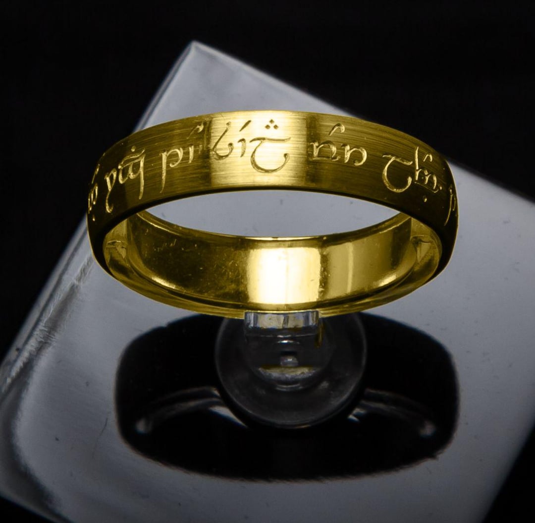 Golden Elven Ring (14k Yellow Gold) With Personalized Elvish Engraving ...