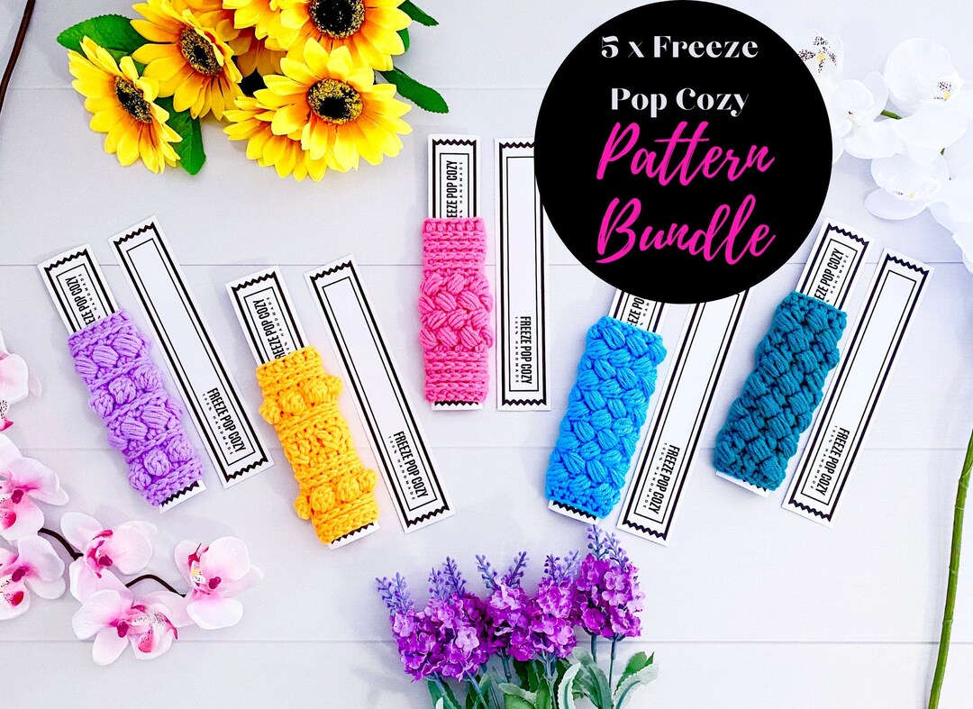 5 X Freeze Pop Cozy Pattern Bundle Pack, Crochet Patterns, Popsicle ...