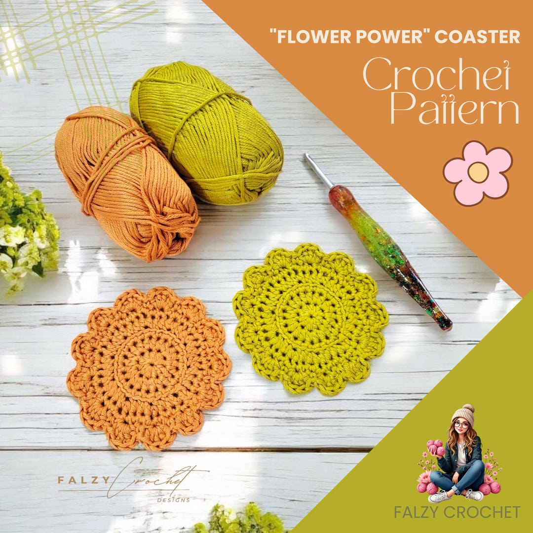 Flower Power Coaster Crochet Pattern, Coaster, Crochet Coasters, Home ...