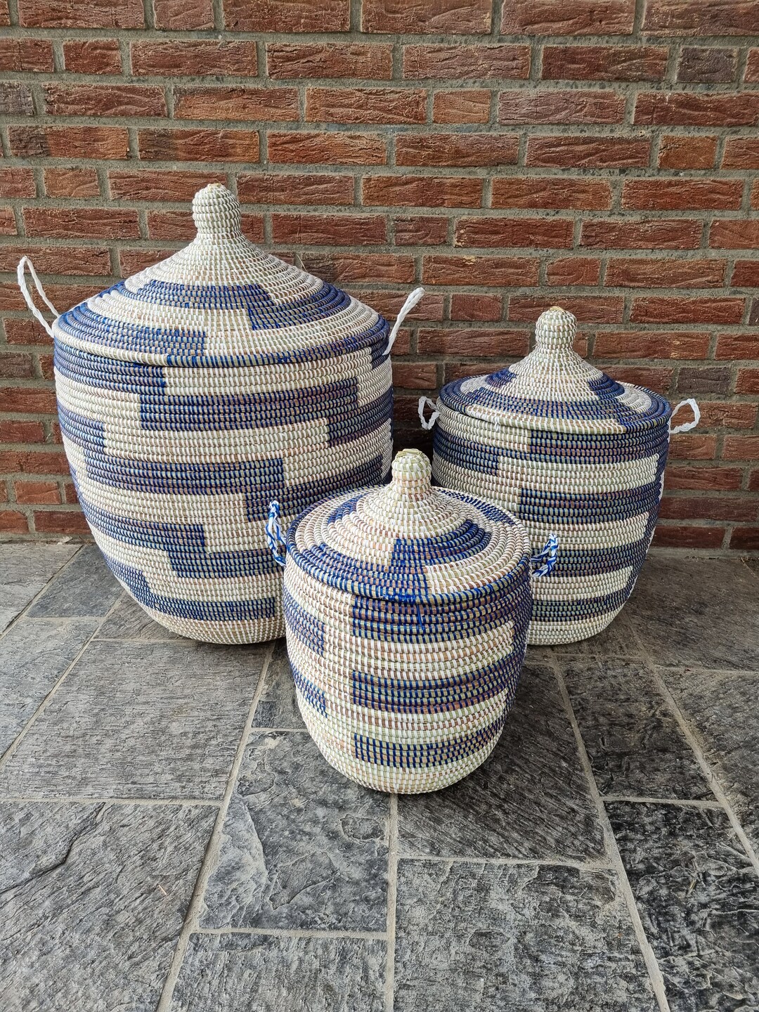 Afrikaanse Mand Wasmand Opbergmand Handgemaakt Zeegras Fairtrade Blauw ...