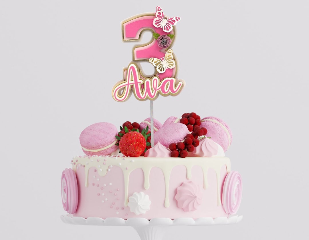 Floral Butterfly 3D Number Cake Topper: Custom Name & Age - Etsy