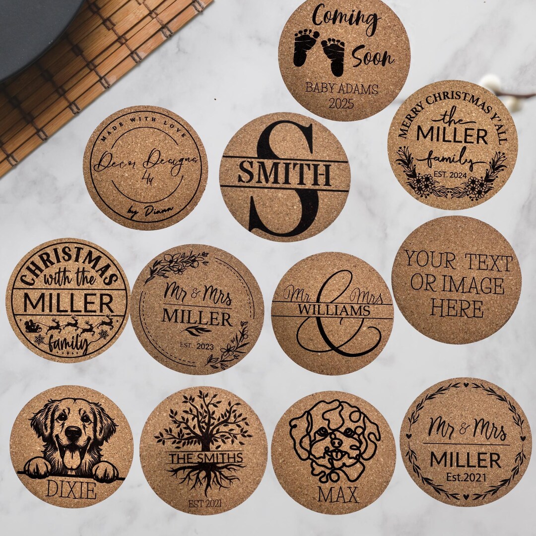 Personalized Cork Coasters: Custom Text, Laser Engraved - Etsy