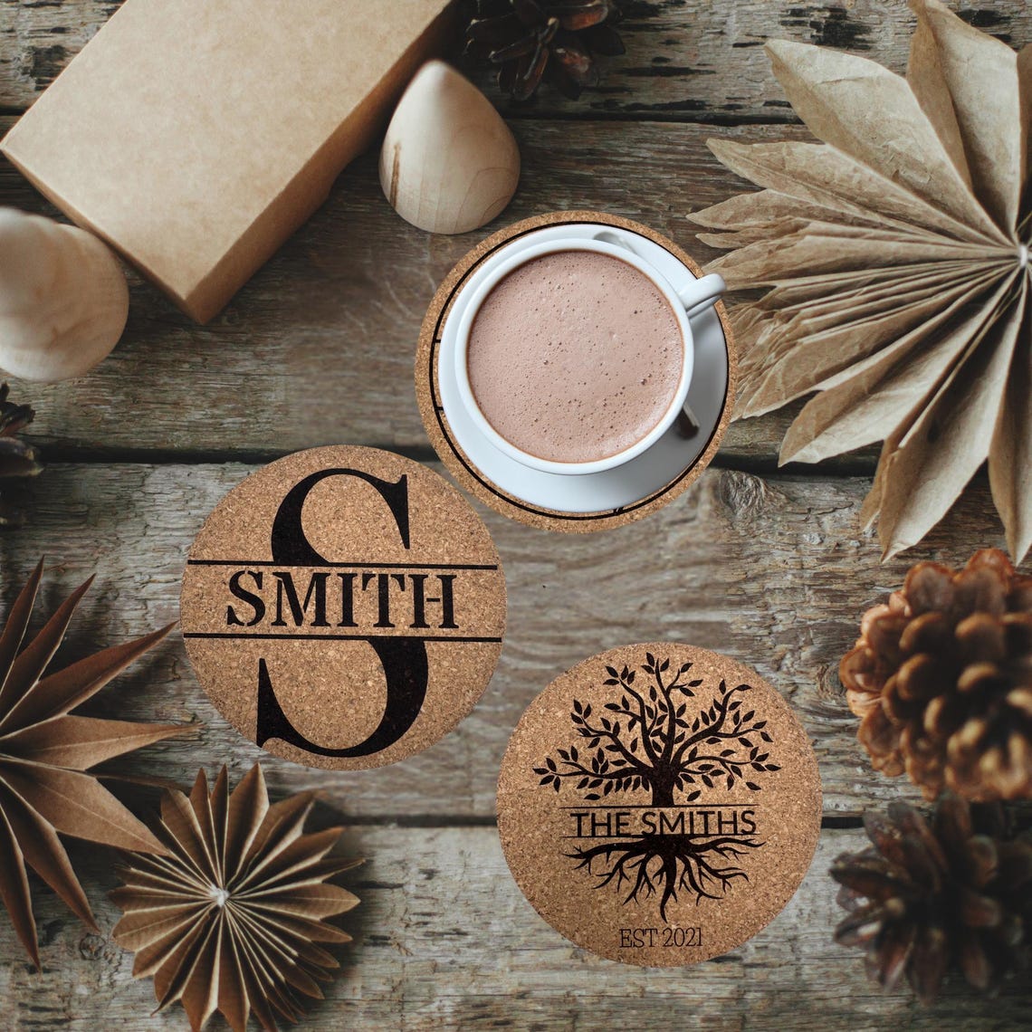 Personalized Cork Coasters: Custom Text, Laser Engraved - Etsy