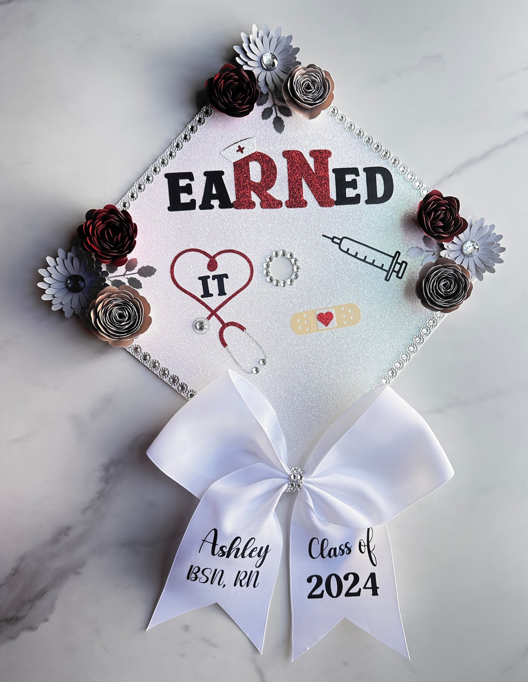 Custom RN Nurse Graduation Cap Topper, Grad Cap Custom, Custom Grad Cap ...