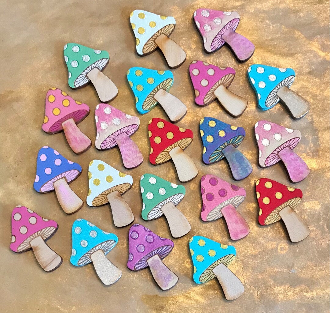 Hand Painted Mini Wooden Toadstool Shape Laser Craft Craft ...