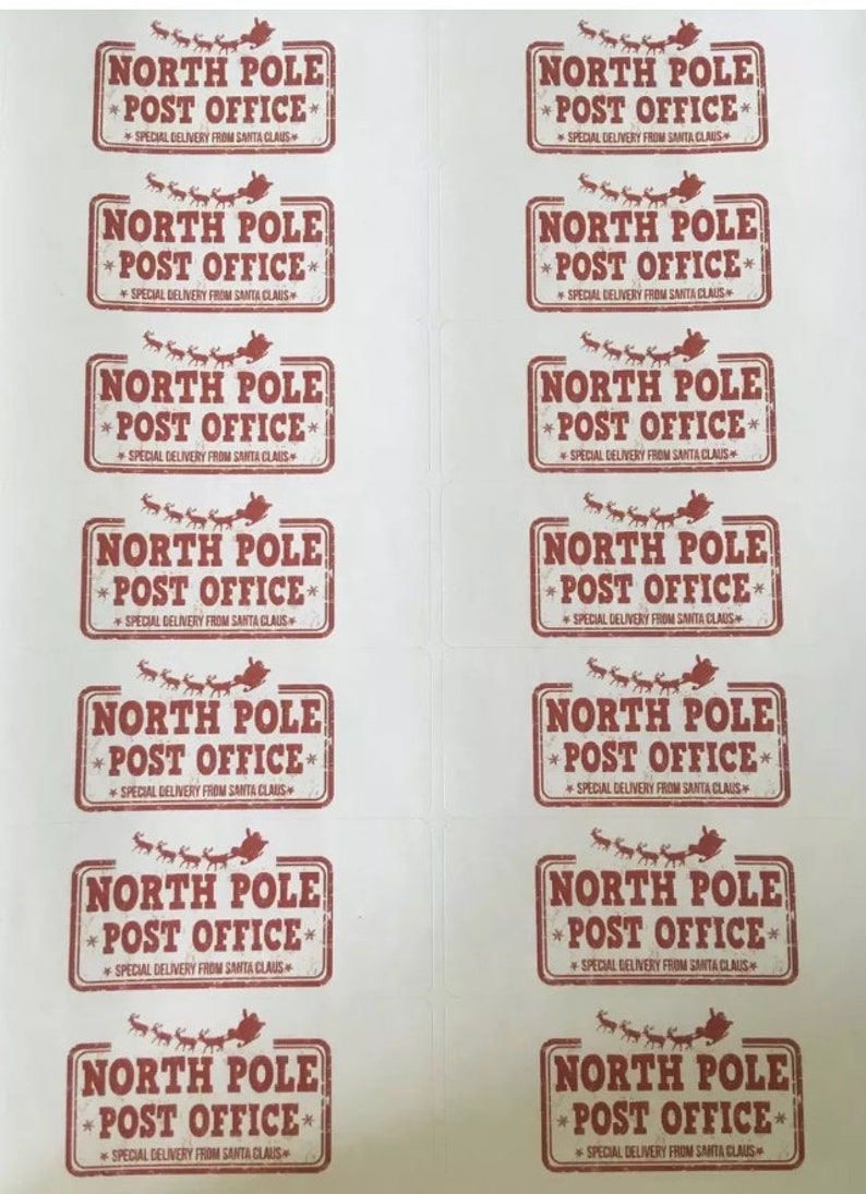 14 X North Pole Post Office Stickers Special Delivery From Santa Claus ...