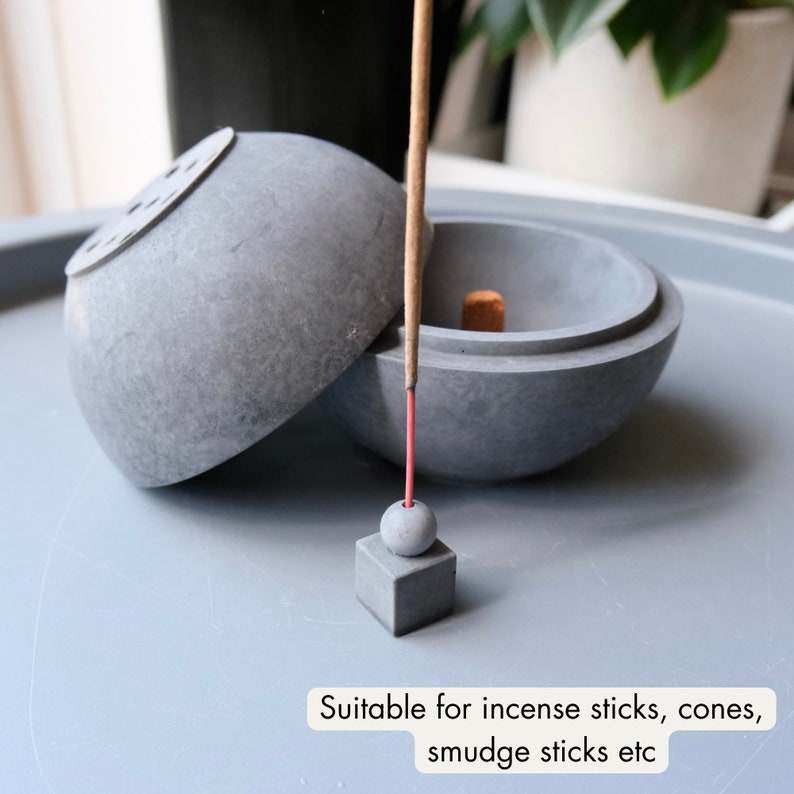 Concrete Incense Holder, Ball-shaped 2-piece Incense Cone Burner Mini ...