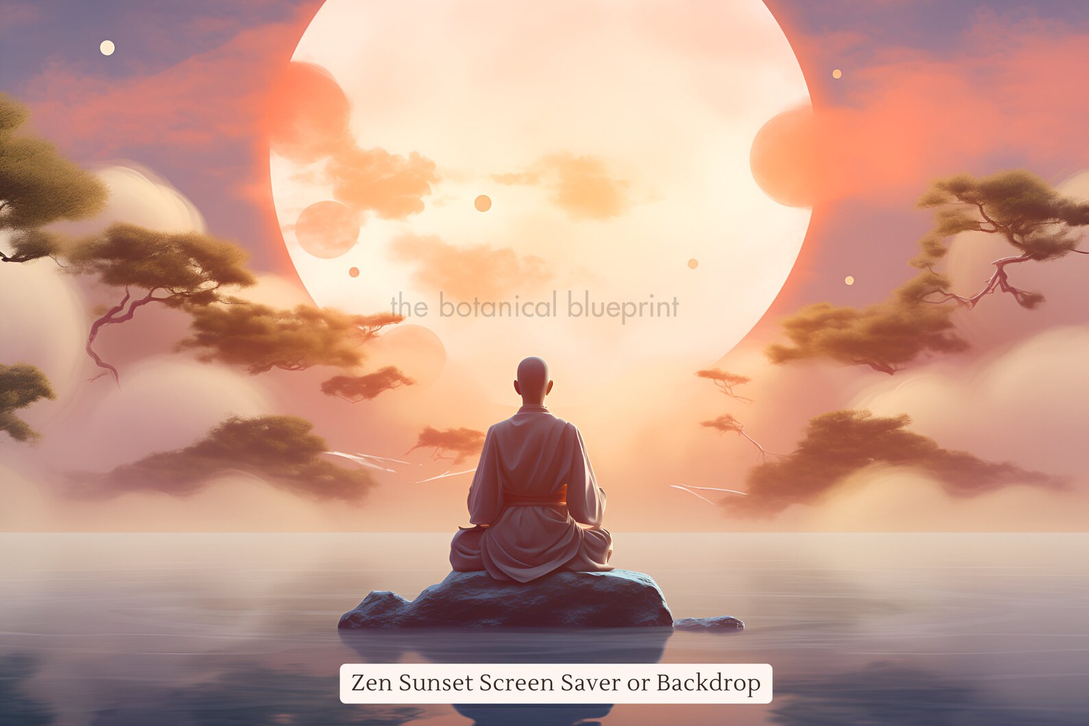 Zen Sunset, Zen Buddhist Monk, Scenic Lake Landscape, Digital Backdrop ...