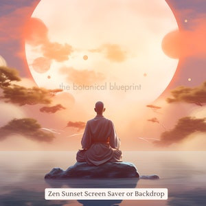 Zen Sunset, Zen Buddhist Monk, Scenic Lake Landscape, Digital Backdrop for Zoom Teams, Computer ...