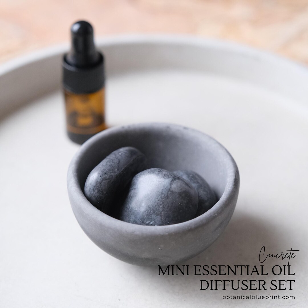 Concrete Mini Essential Oil Diffuser Set: Small Bowl, Concrete Pebbles ...