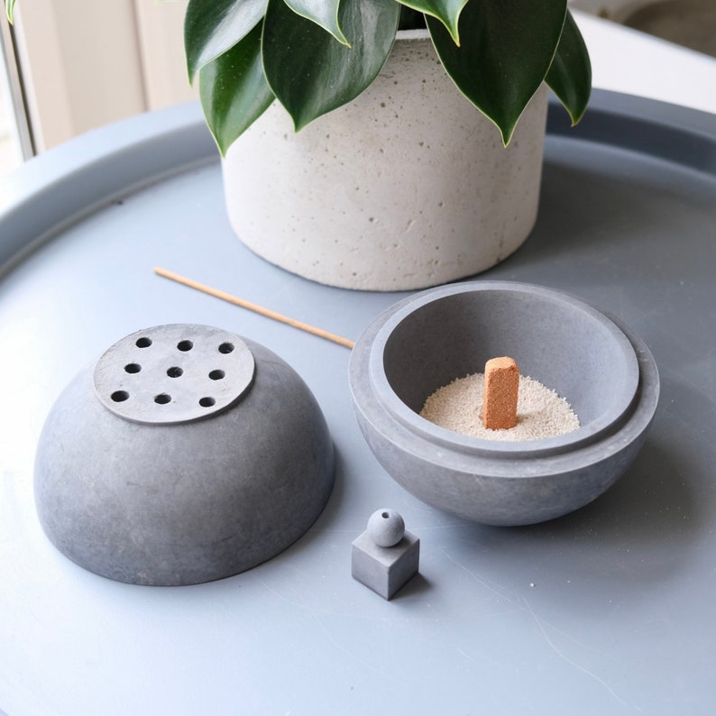 Concrete Incense Holder, Ball-shaped 2-piece Incense Cone Burner Mini ...