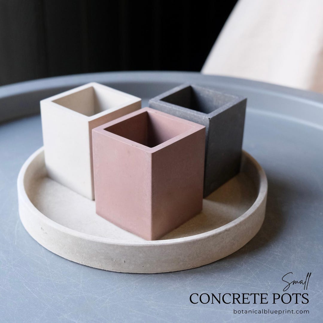 Small Square Concrete Pot, Handmade Planter Ideal for Cactus or ...