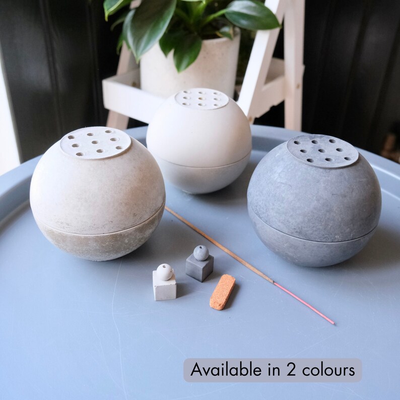 Concrete Incense Holder, Ball-shaped 2-piece Incense Cone Burner Mini ...