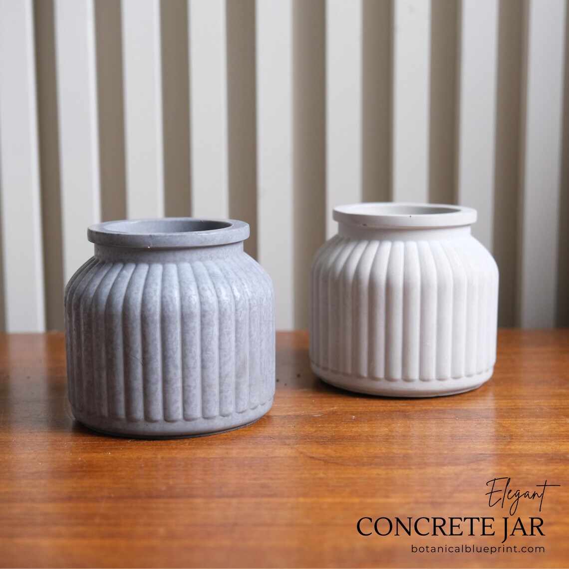 Round Ribbed Concrete Jar, Handmade Round Concrete Candle Holder ...