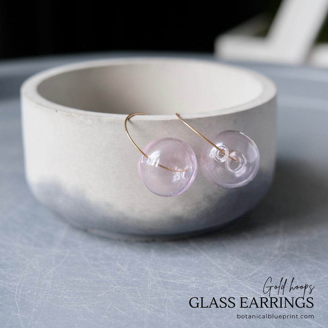 Pink Glass Bubble Hoop Earrings, Modern Minimalist Hollow Glass Balls ...