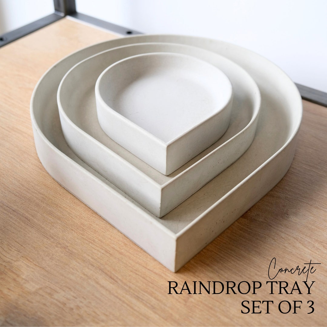 Decorative Concrete Trays Set of 3 Raindrop Shape, Versatile Bowl for ...
