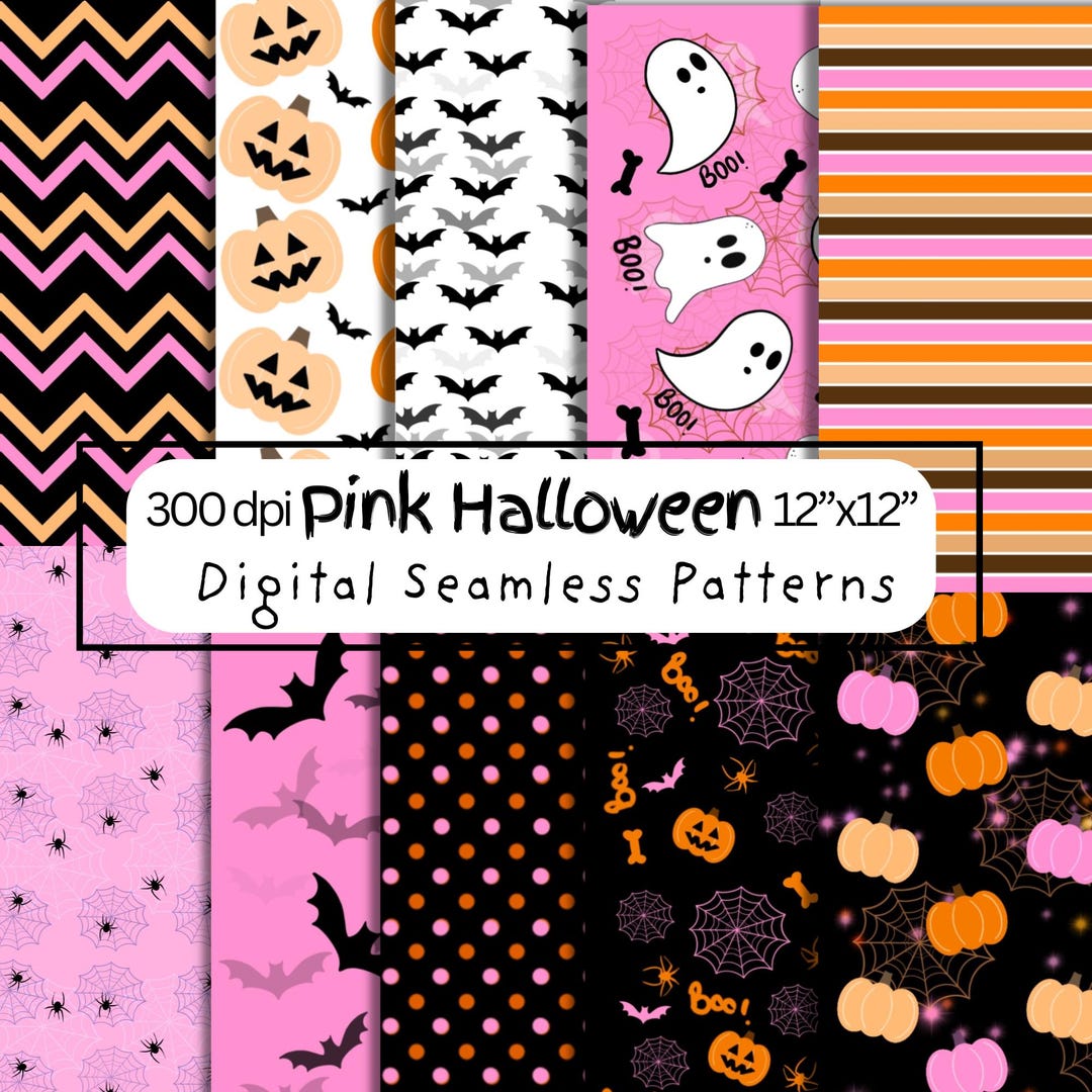 Pink Halloween Seamless Patterns Set | Cute Pastel Spooky Digital ...