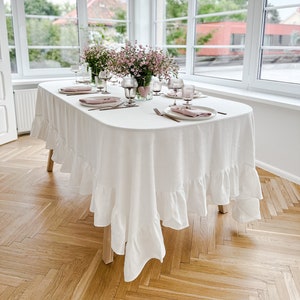 Soft Linen Tablecloth With Ruffles in off White/elegant Linen ...