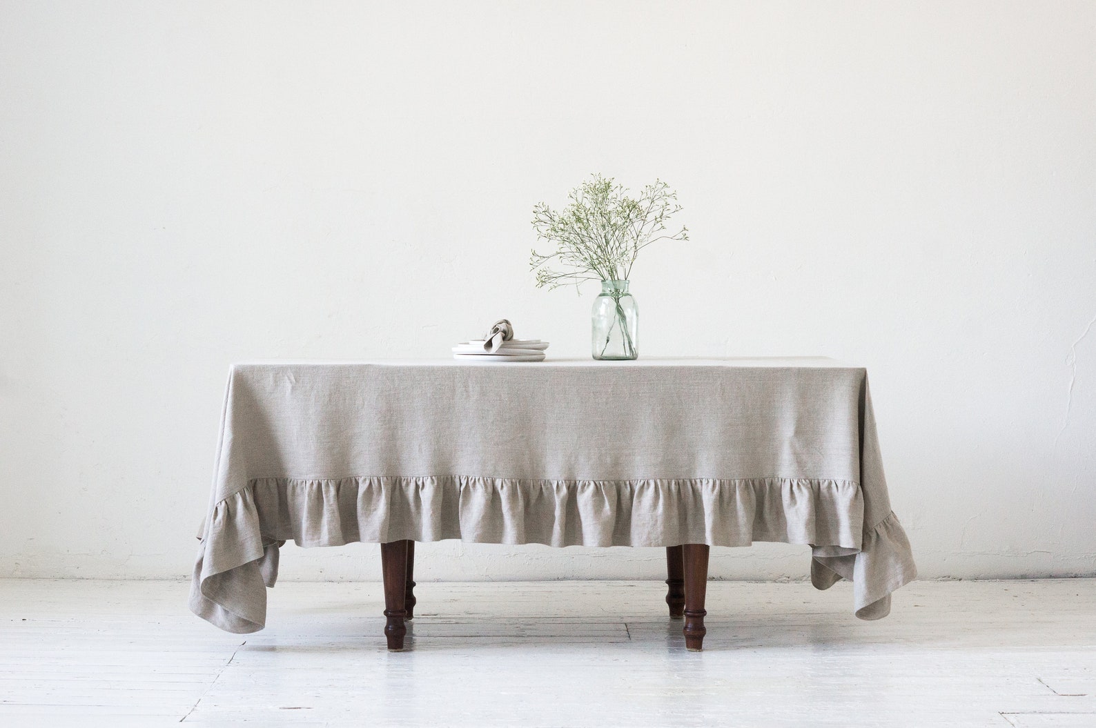 Washed Soft Natural Linen Heavyweight Tablecloth With Ruffles/linen ...