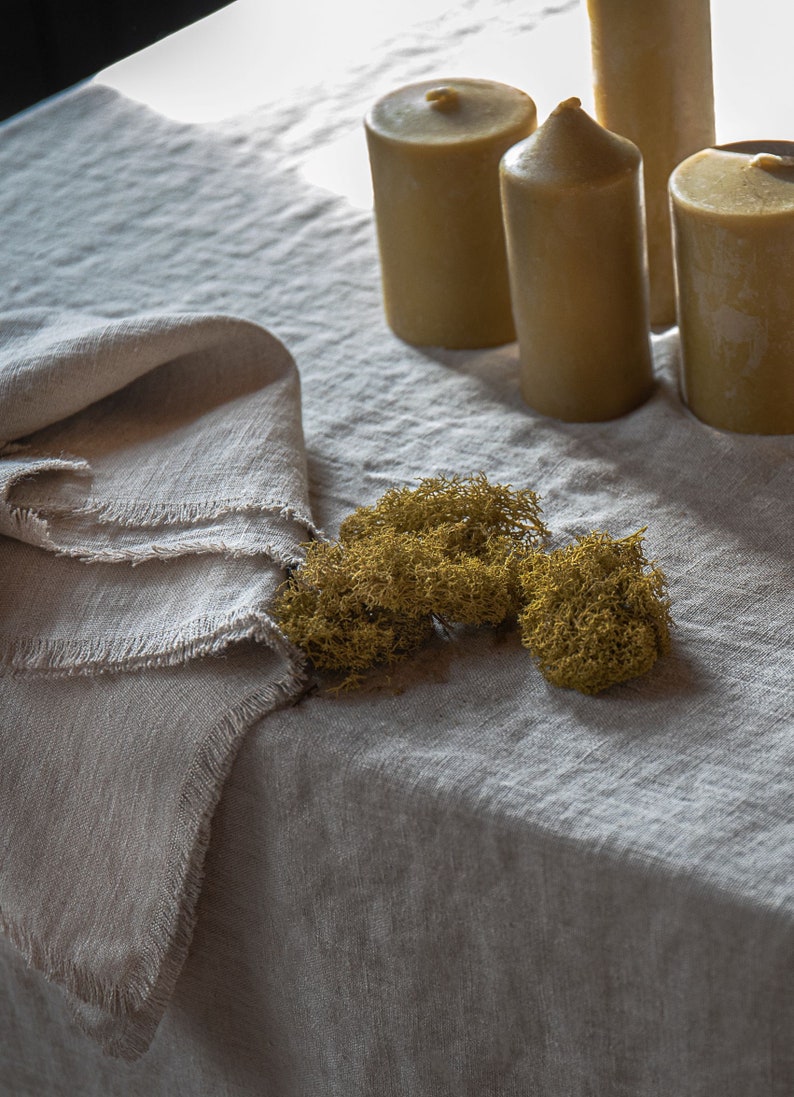 Raw Edge Washed Linen Tablecloth in Natural, off White and Gray Melange ...
