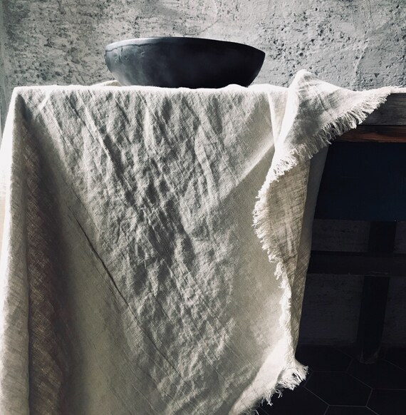 Raw Edge Washed Linen Tablecloth in Natural With | Etsy