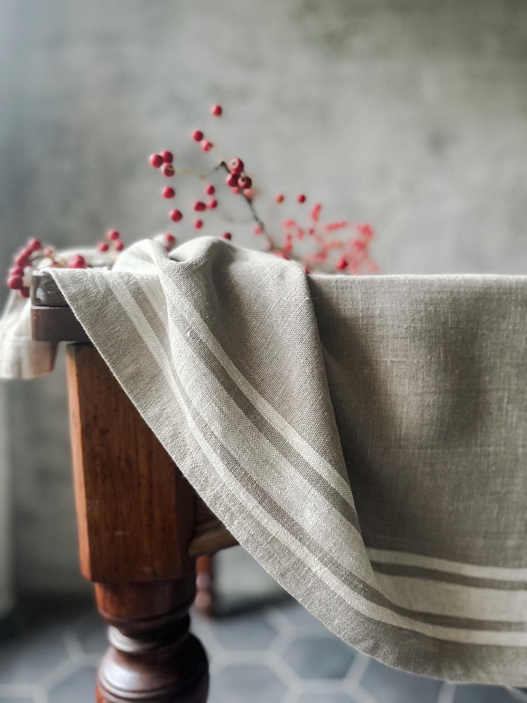Rustic Natural Linen Tablecloth in Natural and Gray Stripes/grain Sack ...