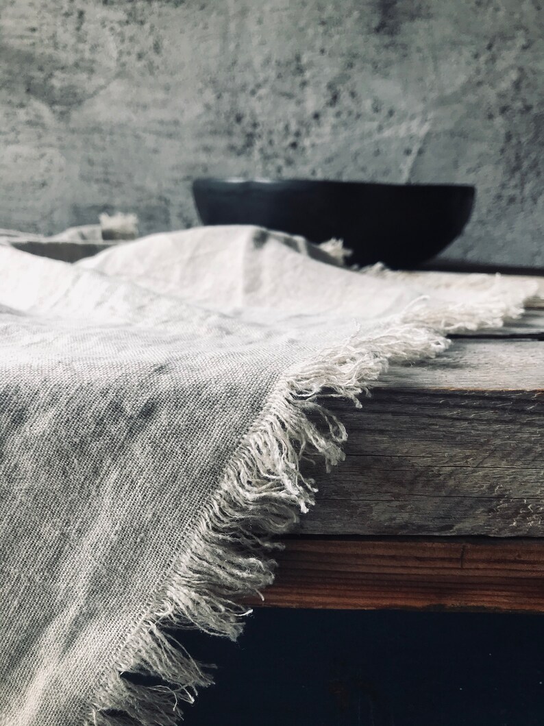 Raw Edge Washed Linen Tablecloth in Natural With | Etsy