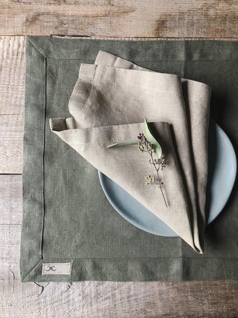 Set of 4, 6,8,10 Linen Placemats in Stylish Forest Green/linen Placemat ...