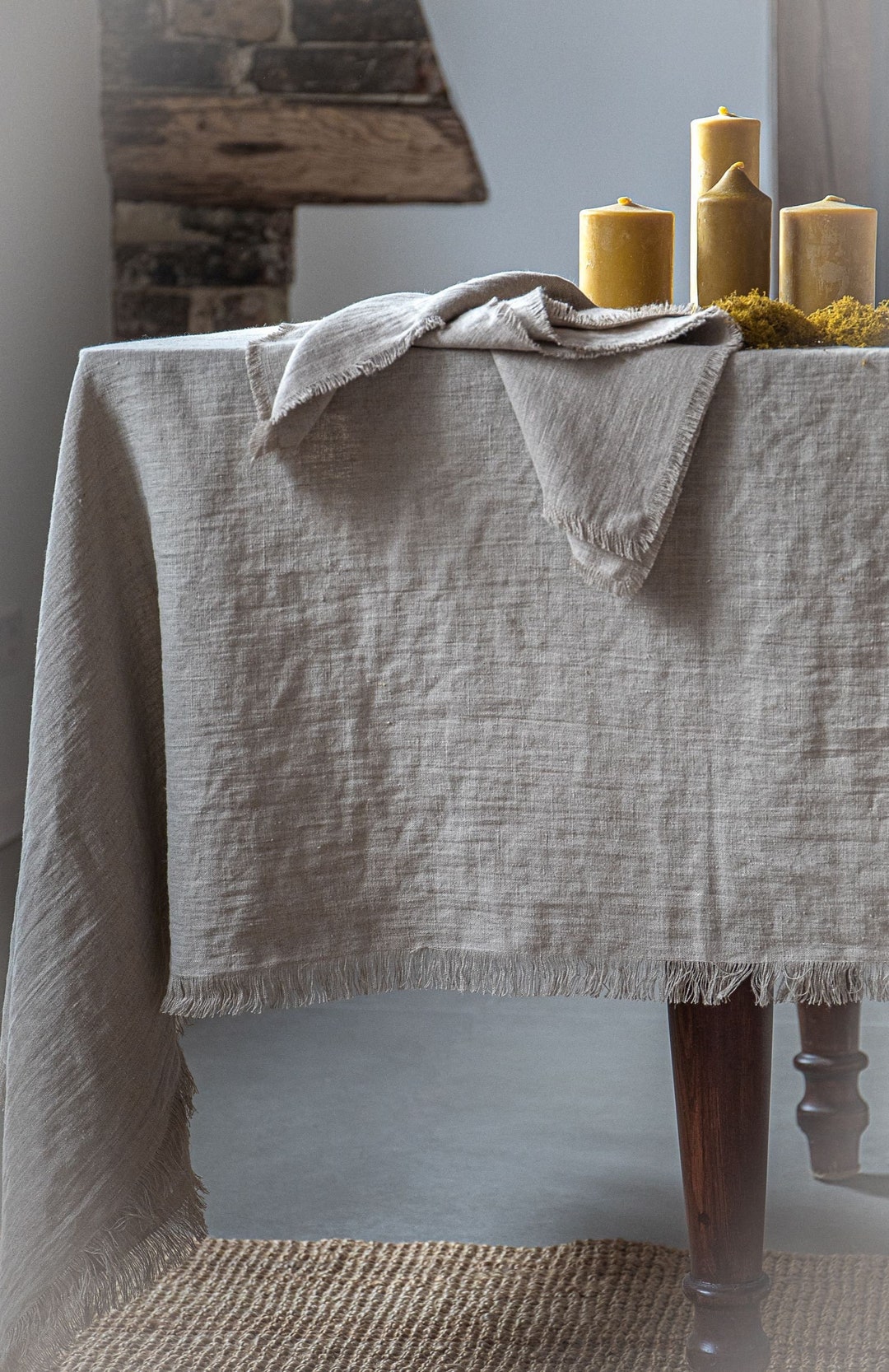 Raw Edge Washed Linen Tablecloth in Natural, off White and Gray Melange ...