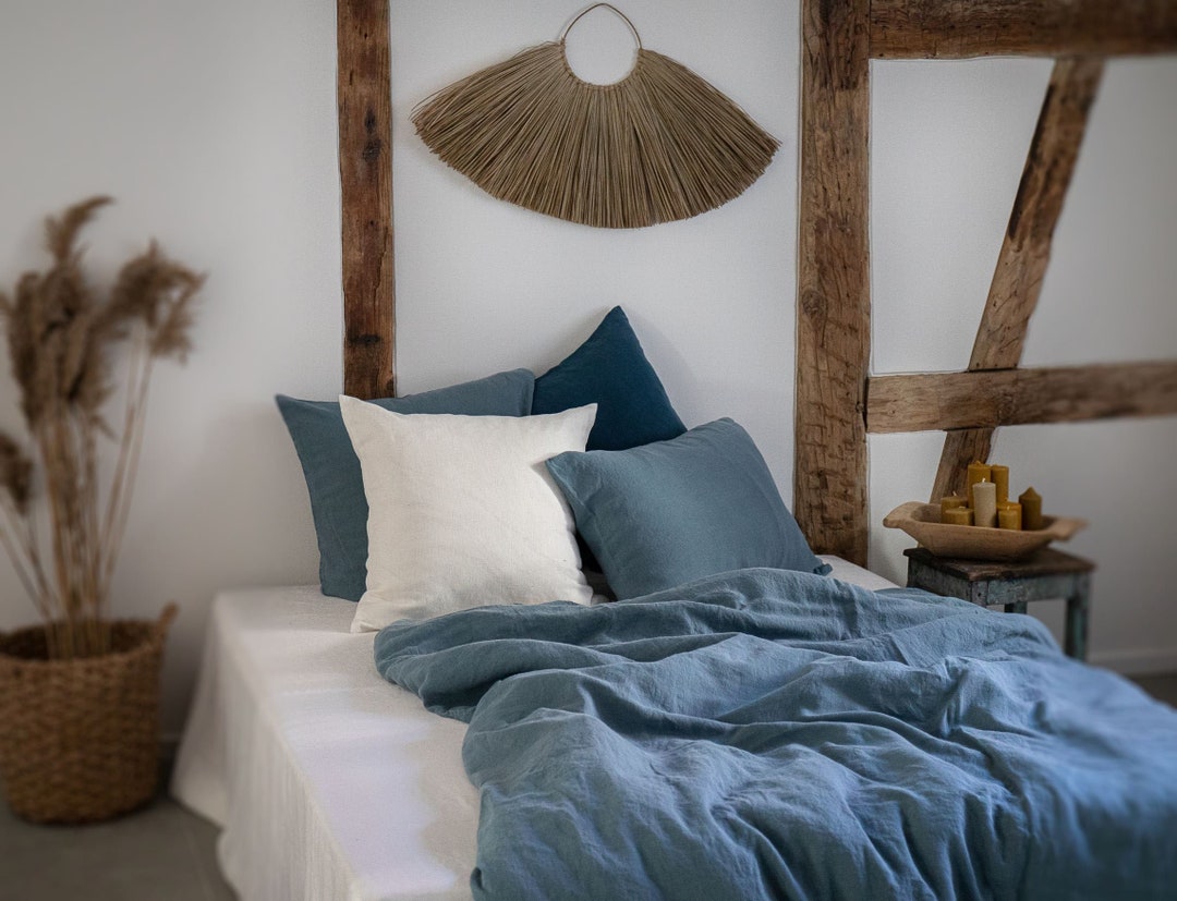 Dusty Blue Linen Duvet Cover With Ties/stonewashed Linen Bedding/soft ...