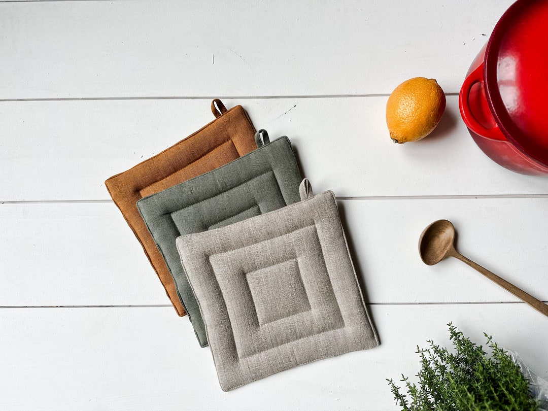 Linen Pot Holders in Different Colors/quilted Pot Holder/linen Hot Pad ...