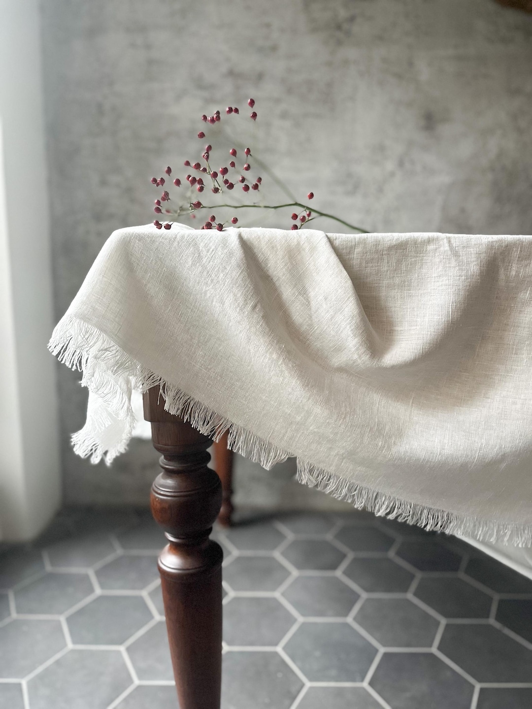 Raw Edge Washed Linen Tablecloth in off White With Fringes/stylish ...