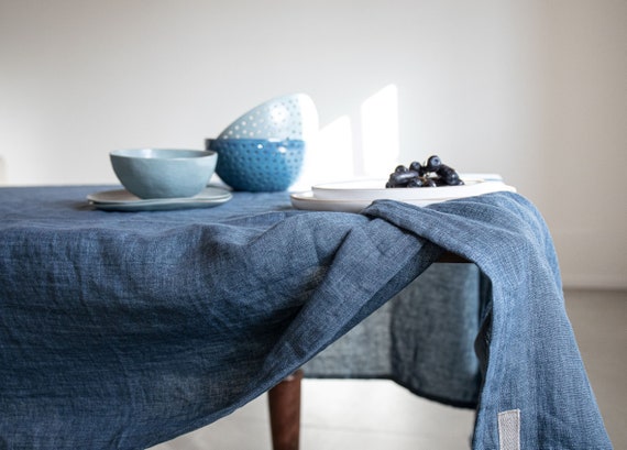 Stonewashed Linen Tablecloth in Navy Blue Melange/dark Blue - Etsy