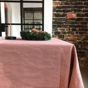 Striped Linen Tablecloth in Different Colors/raw Edge Striped Softened ...