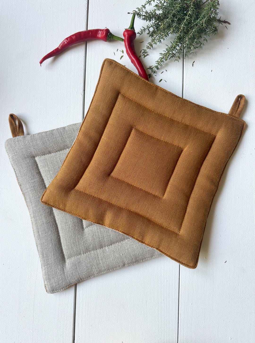 Double Sided Linen Pot Holders in Different Colors/quilted Pot Holder ...