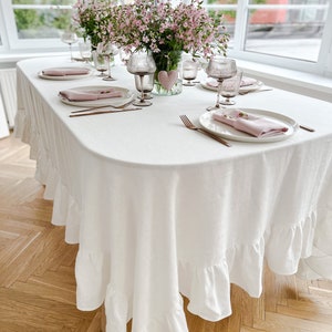 Soft Linen Tablecloth With Ruffles in off White/elegant Linen ...