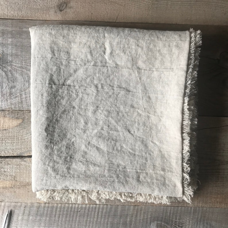 Raw Edge Washed Linen Tablecloth in Natural With | Etsy