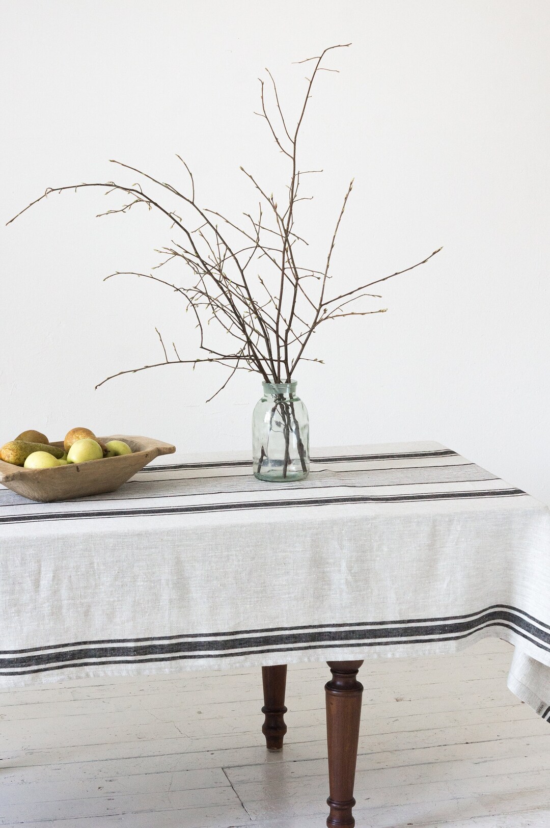 Rustic Natural Softened Linen Tablecloth in Black Stripes/grain Sack ...